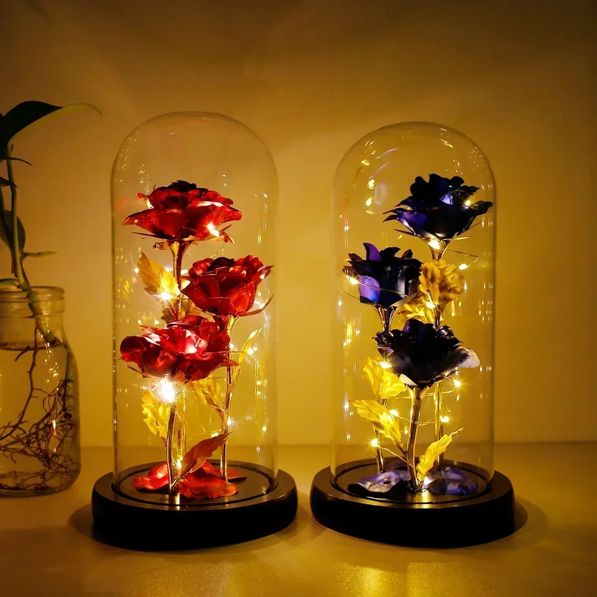 Rosa-encantadora-en-verde-con-luces-LED-flor-artificial-regalo-de-noche ...