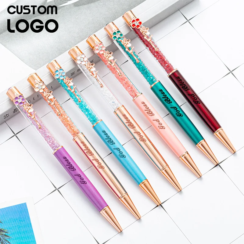 Customized-Logo-Crystal-Diamond-Ballpoint-Pen-Flower-Decoration-Colored ...