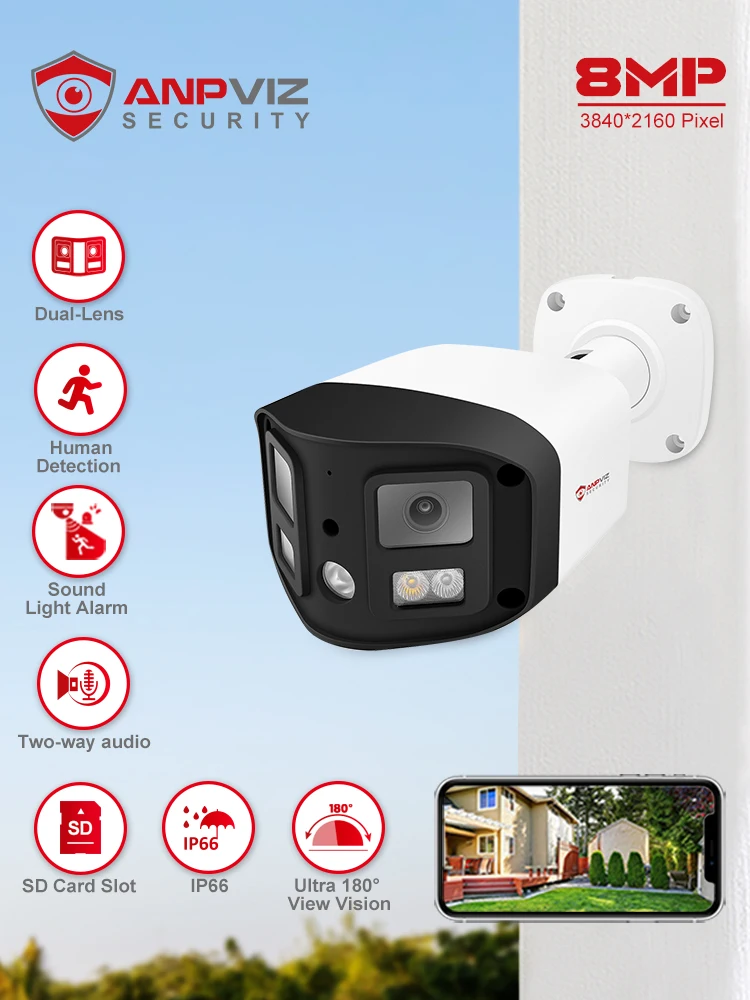 Anpviz 8MP Dual Lens POE Camera Ultra Wide Angel 180° Panoramic ...