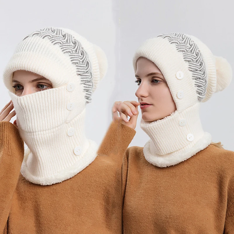 Winter-Warm-Knitted-Beanies-Thick-Fleece-Hats-Pullovers-Masked-Hats-for ...