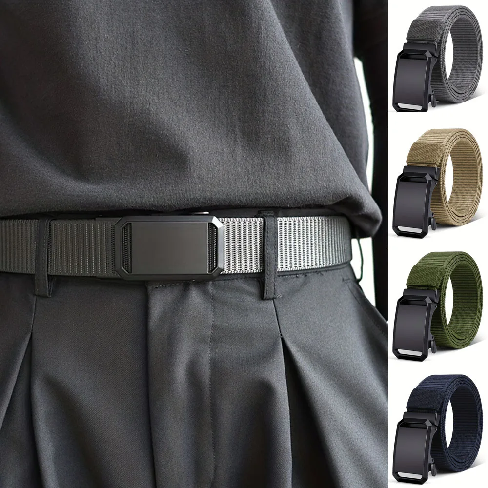 Fashion-Men-Nylon-Belt-Jeans-Pants-Long-Waistband-Metal-Buckle-Outdoor ...