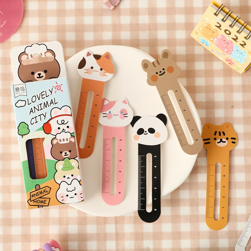 30 Pcs /boxed Bookmark With Ruler Measuring Cartoon Animal City Cute ...