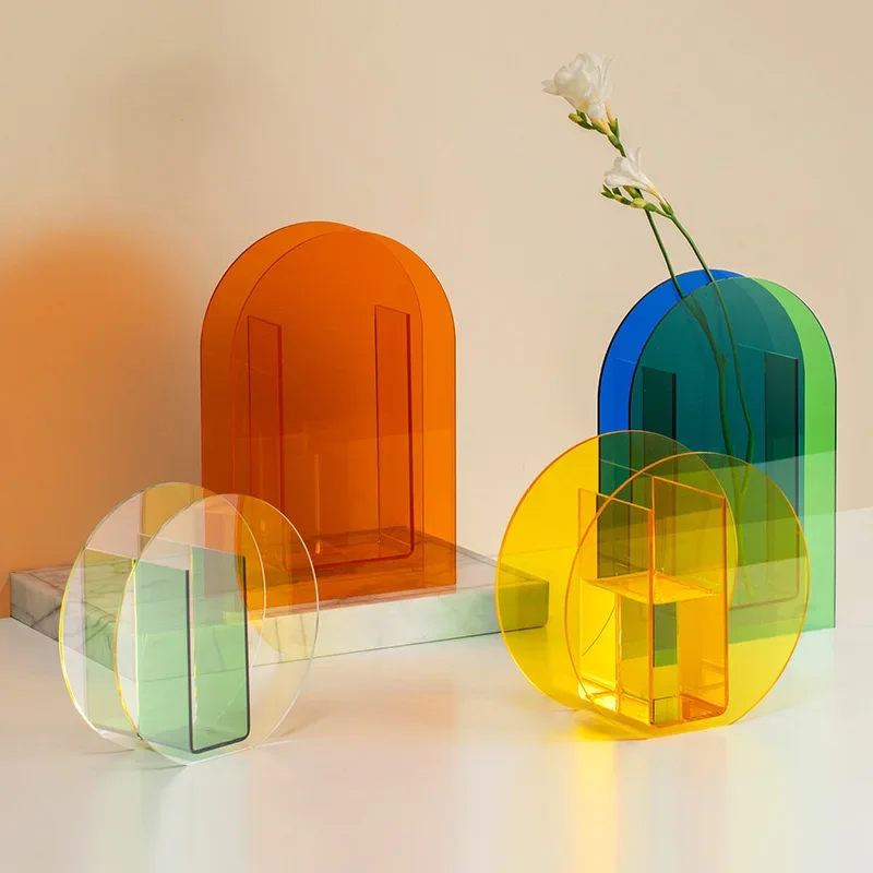 Rainbow Color Acrylic Vases Floral Container Decorative Shop Design ...