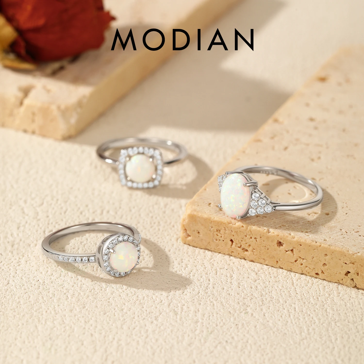 MODIAN 925 Sterling Silver Exquisite Elegant Round Oval Square Opal ...