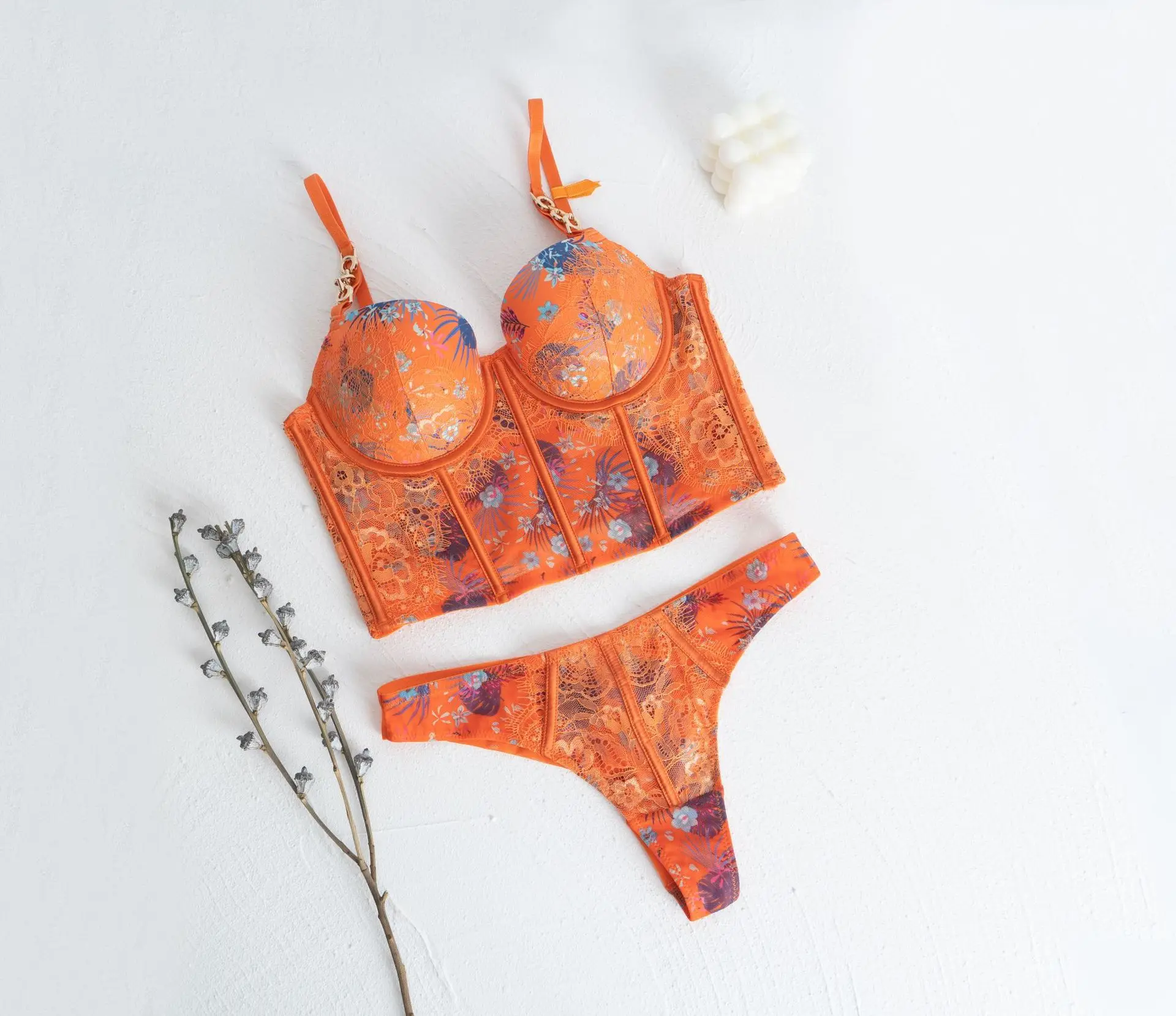 2025 new European and American bra set slim fish bone suit retro ...