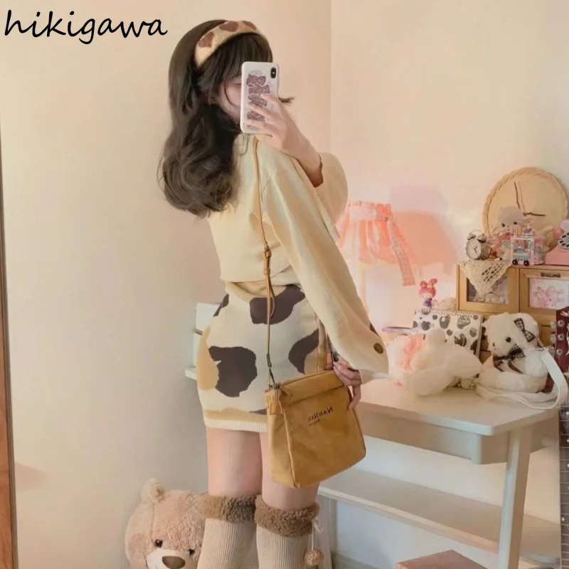 Knitted Outfits Korean Two Piece Set for Women Cropped Cardigan Sling ...