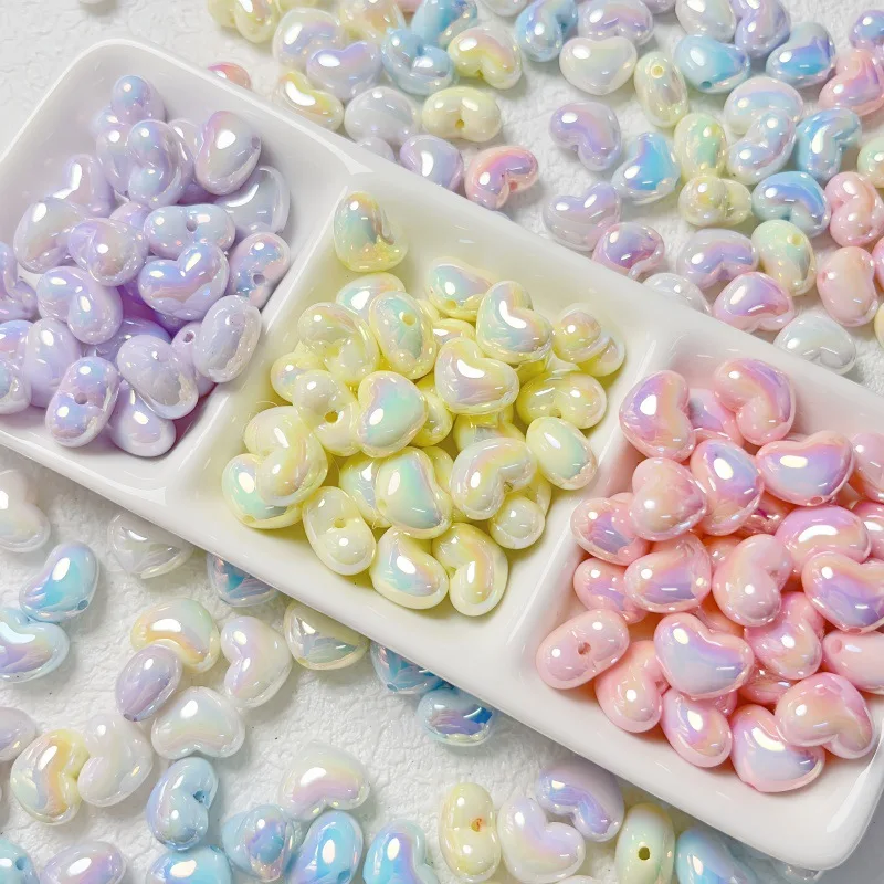 10Pcs/Lot 14*10mm Cream Color Acrylic Heart Beads DIY for Necklace ...