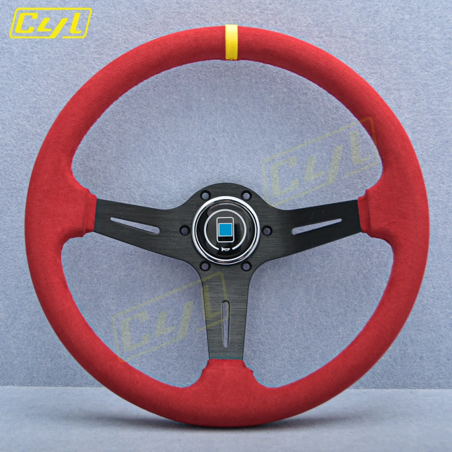JDM-ND-14inch-350mm-Red-Suede-Leather-Steering-Wheel-Deep-Dish-Sim ...