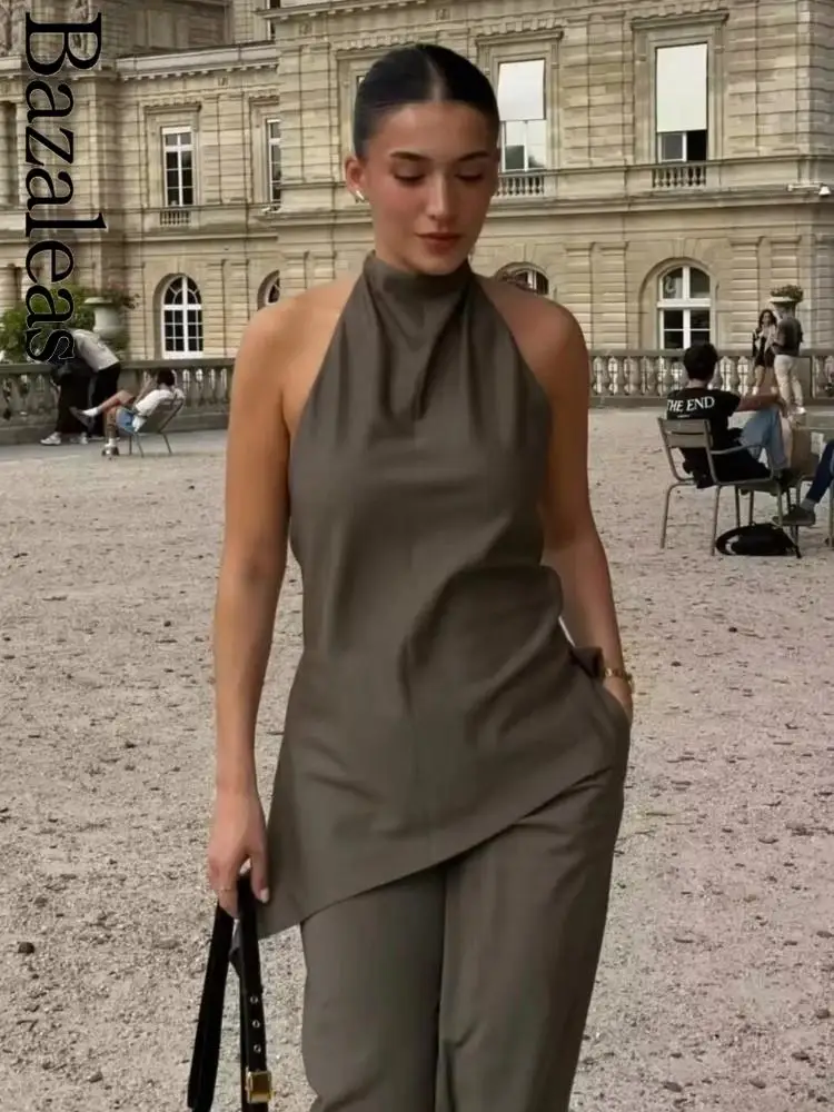 Traf-2024-Brown-Halter-Camis-Asymmetric-Women-Tank-Top-Women-Traf ...