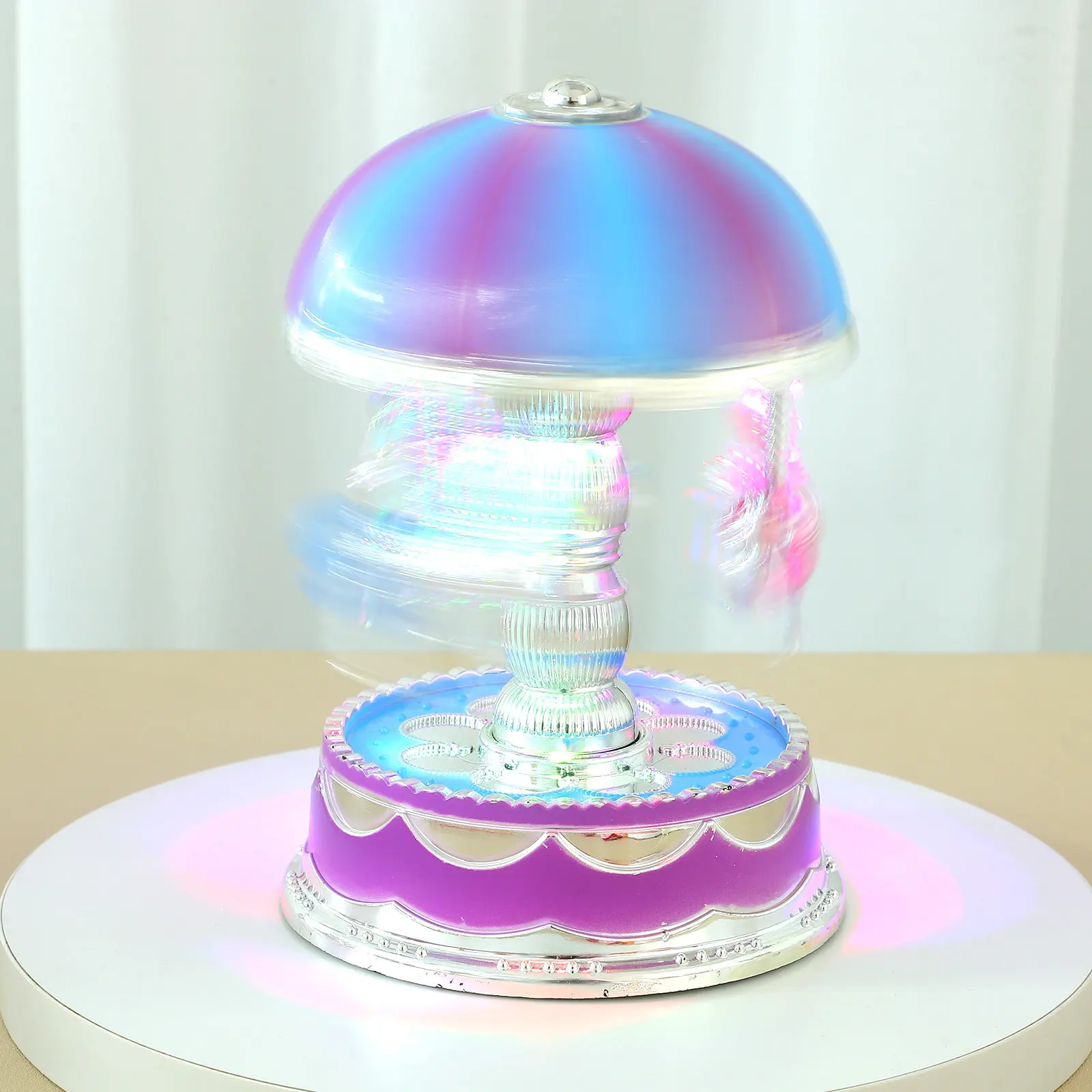 Purple Carousel Music Box 3 Rotating Horses Glowing LED Light Unique ...
