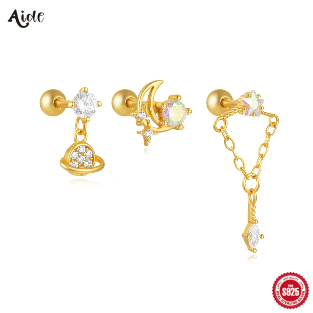 Aide-925-Sterling-Silver-1pc-Saturn-Moon-Zirconia-Dangling-Screw-Back ...