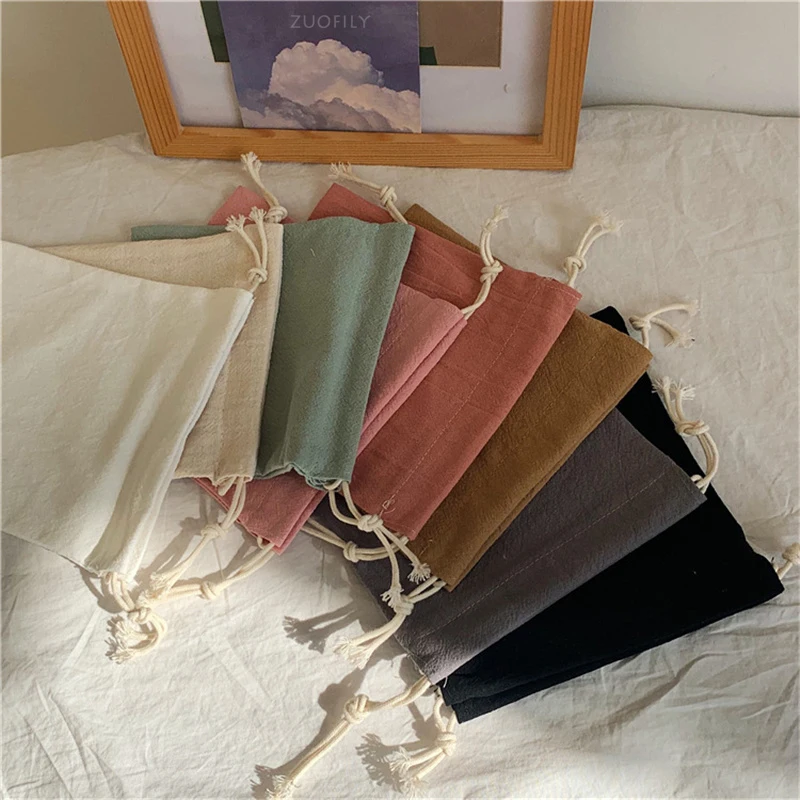 Solid Color Japanese Simple Drawstring Bag Women Finishing Storage ...