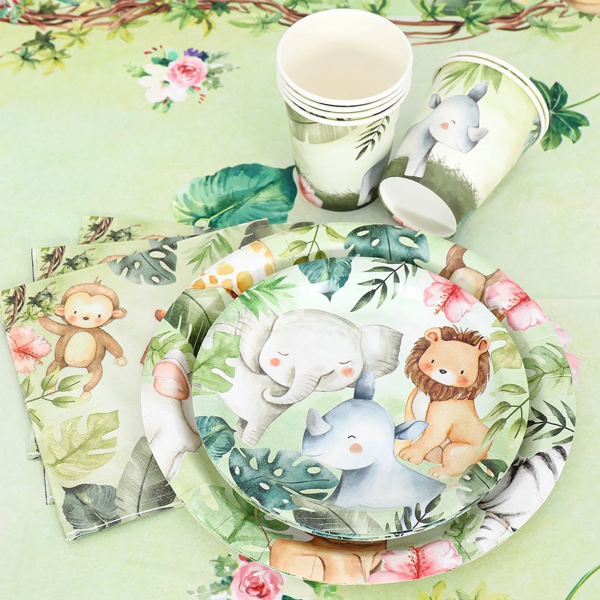 Jungle-Animal-Tableware-Jungle-Safari-Birthday-Party-Decor-Kids-Green ...