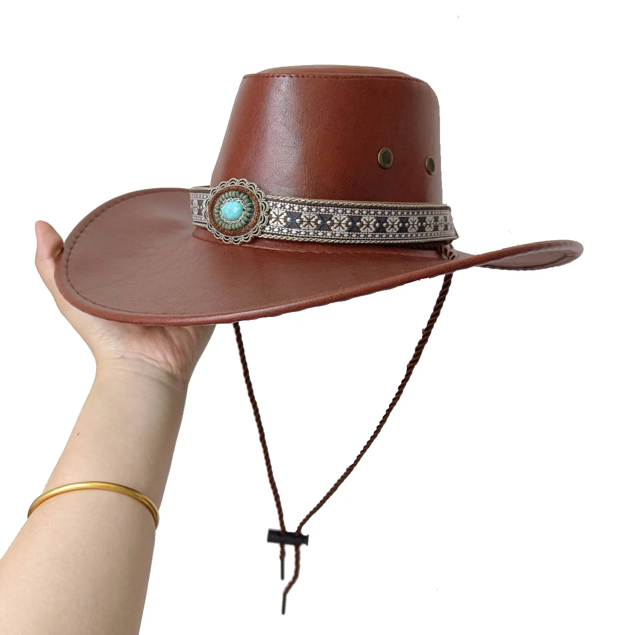 Fashion Cow Head Decorate Western Cowboy Hat Faux Leather Vintage Gentleman Jazz Hats For Men ...