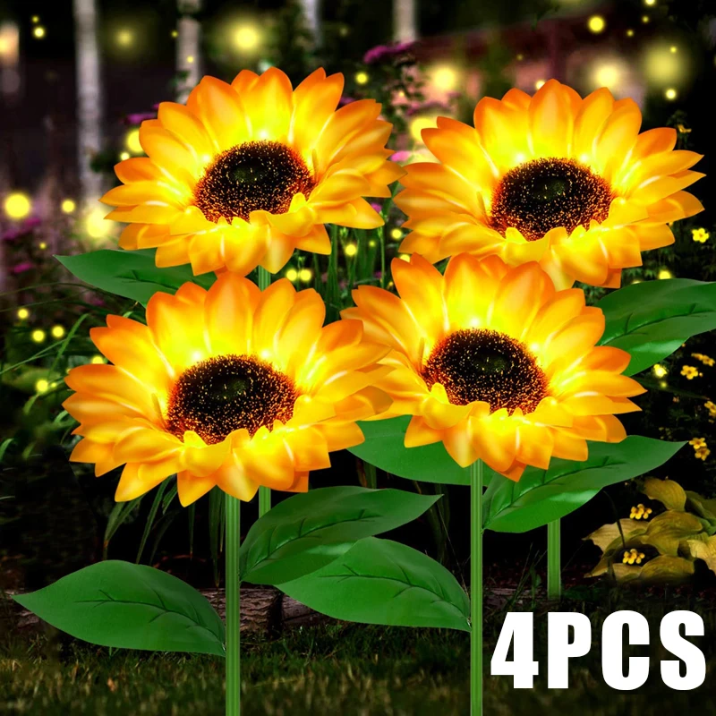 Solar Powered LED Sunflower Lights Outdoor Decorative Garden Pathway ...