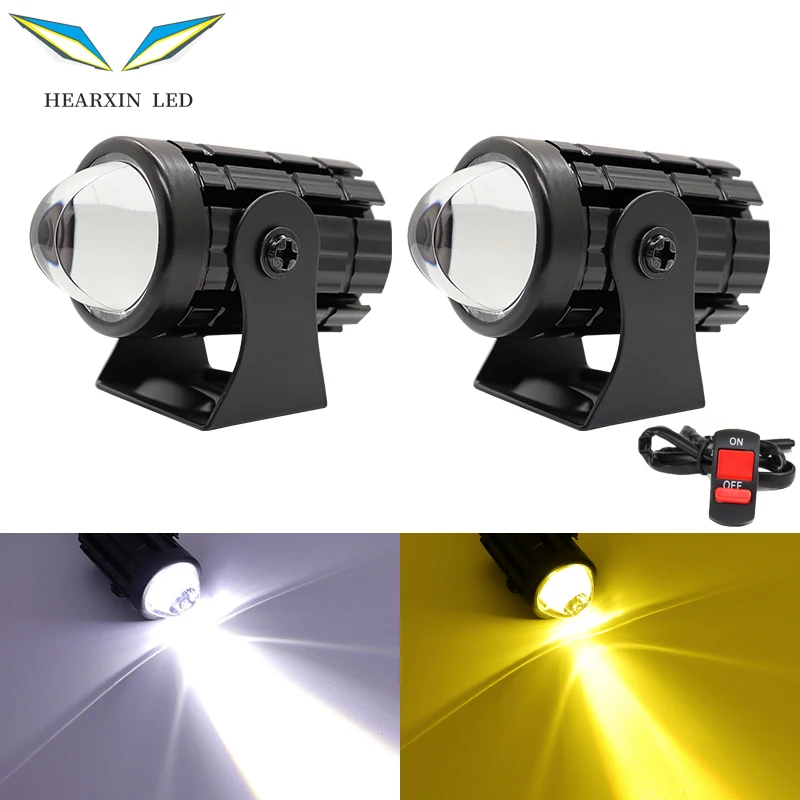Motorcycle-Mini-Driving-Light-Headlight-Universal-Dual-Color-ATV ...