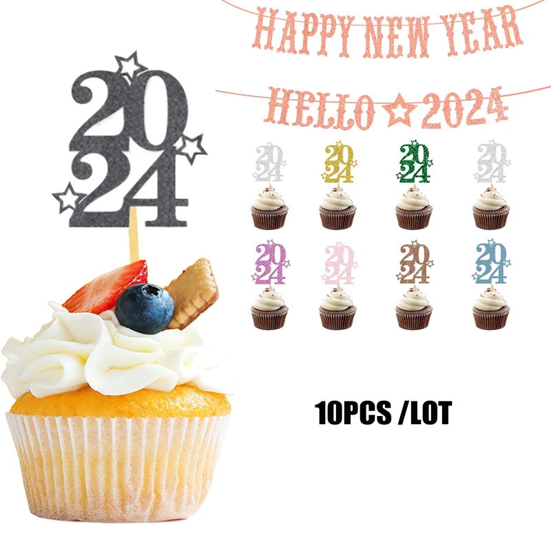 10-Pcs-Mini-2024-Happy-New-Year-Cupcake-Topper-Christmas-cake-topper ...