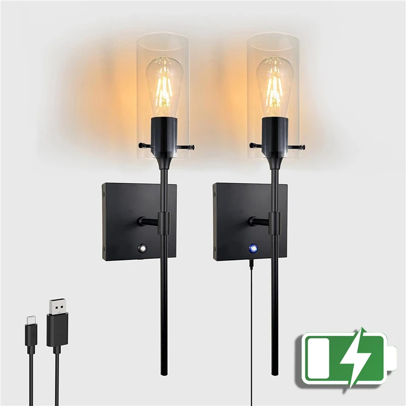 Modern-USP-Charging-LED-Wall-Light-Glass-Lampshade-Bedroom-Bedside ...