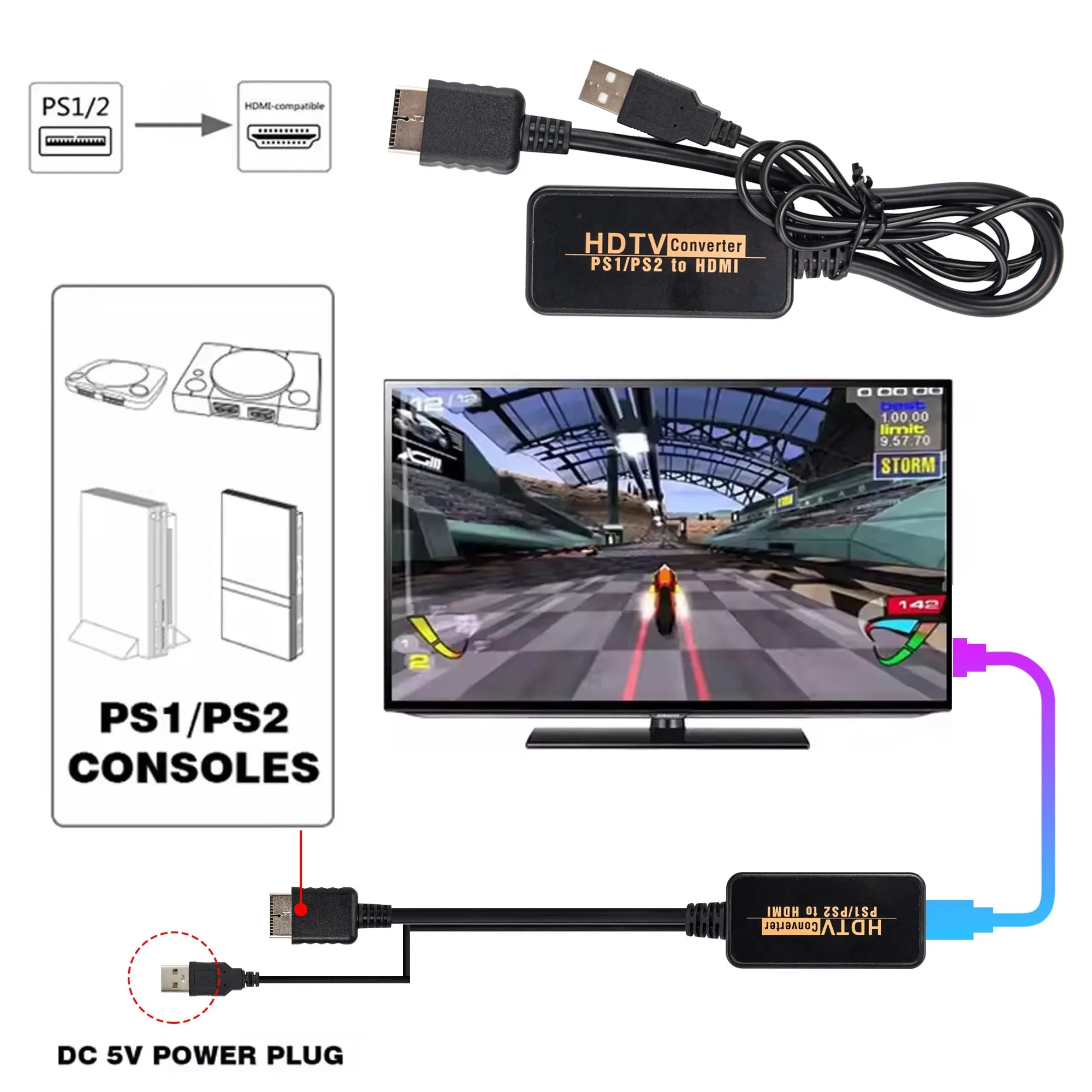 For PS1 HDMI Adapter 1080P For PS2 TO TV HDMI Converter Cable For PS2 ...