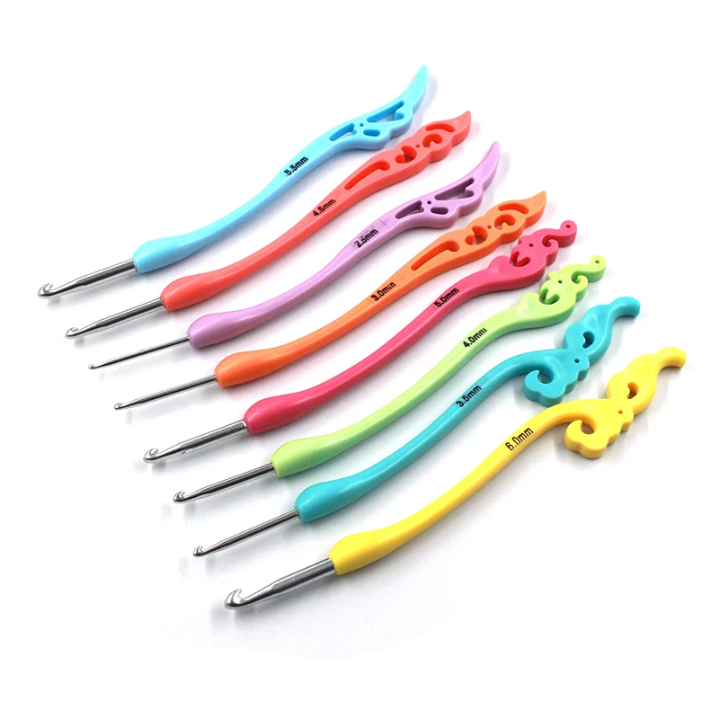 QJH Crochet Hooks 8Sizes Smooth Knitting Needles Ergonomic Handle Retro ...