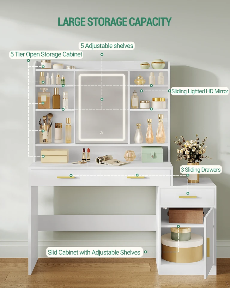 Vanity Station With Lights Hzuaneri Dressing Table With LED Mirror ...