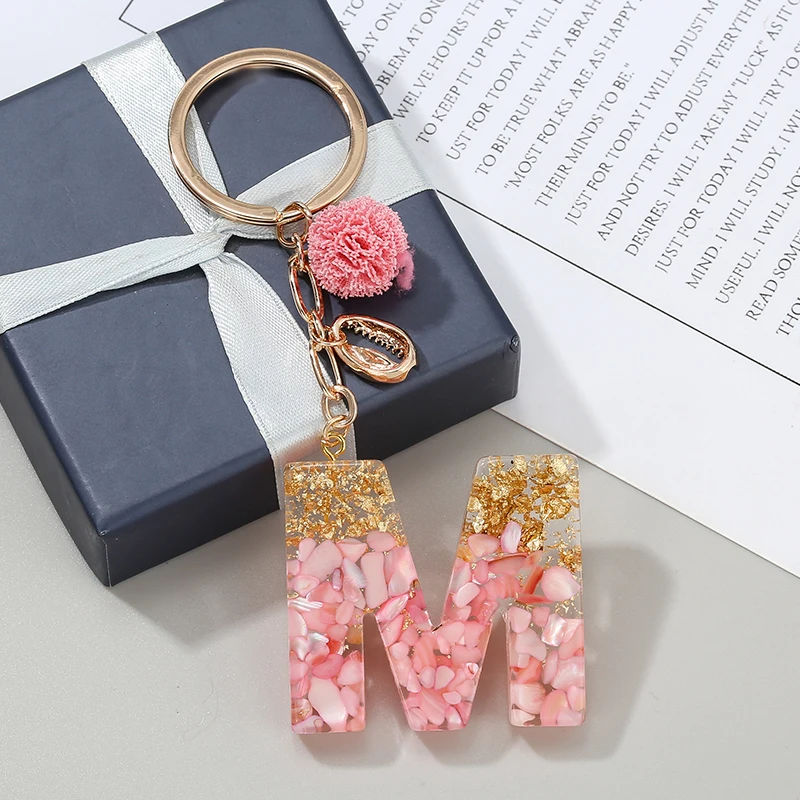 BAOPON Pink Purple Pompom Letter Keychain English Alphabet Keyring For ...