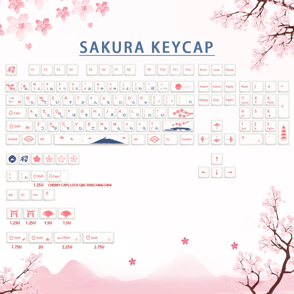 Keycaps Mechanical Keyboard Sakura | Sakura Keycaps Pbt Keycap - Keycap ...
