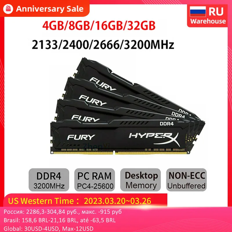 Hyperx Memoria 4GB 8GB 16GB 32GB 2133MHz 2400MHz 2666MHz 3200MHz ...