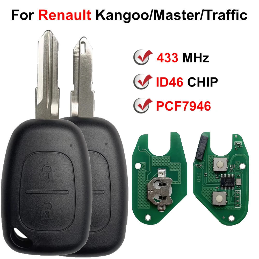 433 MHz ID46 Chip PCF7946 NE73 VAC102 Blade 2 Buttons Remote Car Key ...