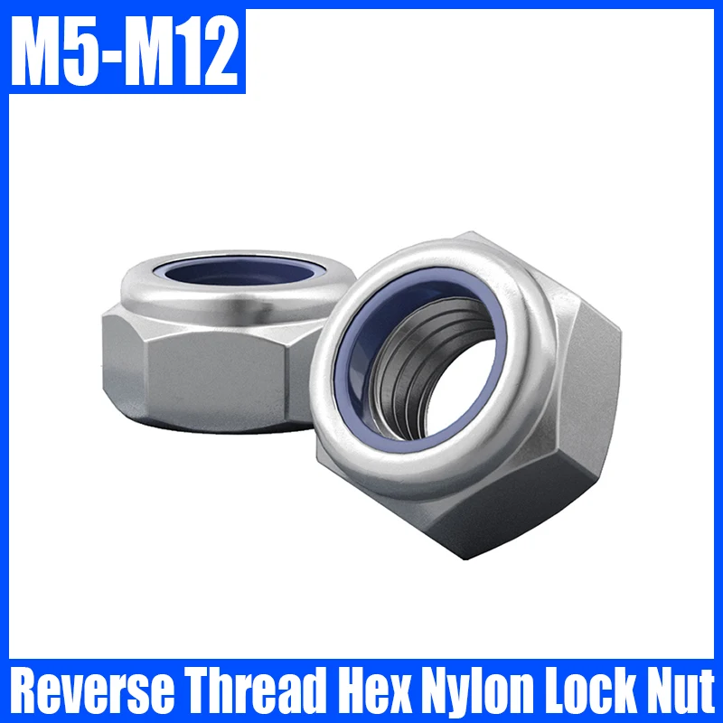1-5PCS-Reverse-Thread-Hex-Nylon-Nut-M5-M6-M8-M10-M12-304-Stainless ...