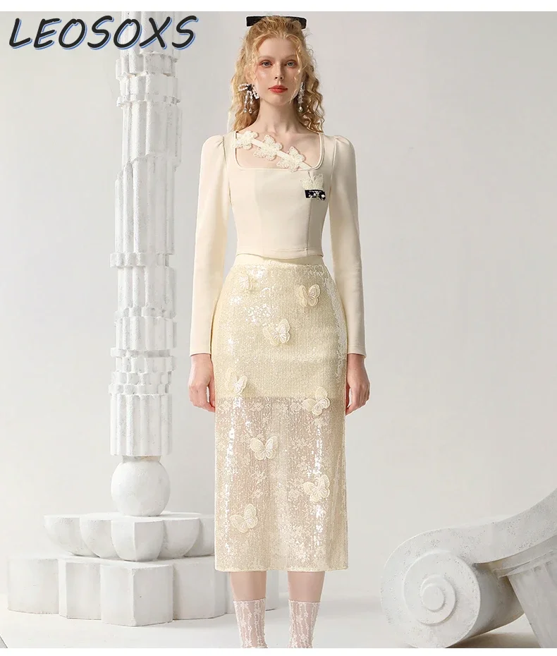 LEOSOXS-falda-de-encaje-tridimensional-prenda-recta-con-dise-o-de ...