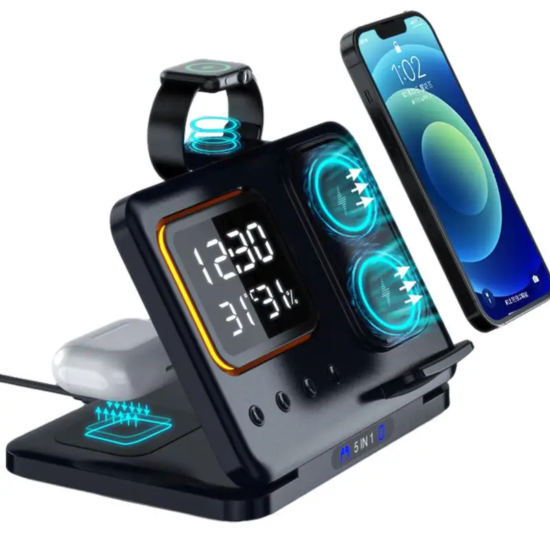 15W-Wireless-Charging-Station-Electronic-Clock-Thermometer-Multi ...