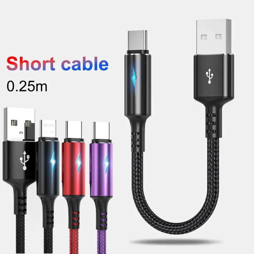 25cm-Short-Nylon-Charger-Data-Cable-Micro-USB-Type-C-Cables-For-IOS ...