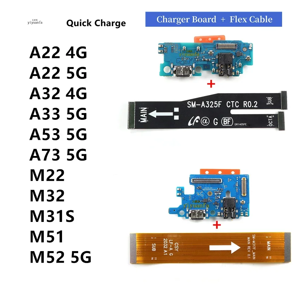 USB Charging Port Connector Board + Mainboard Flex For Samsung A22 A32 ...