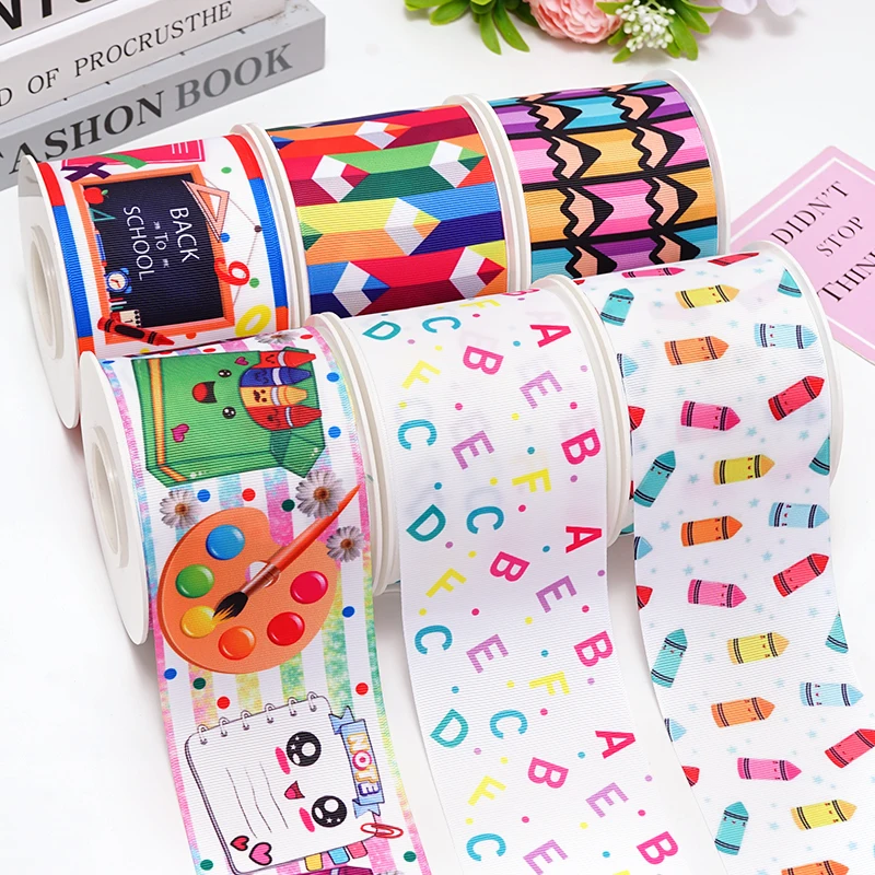 5-Yards-Back-To-School-Printed-Grosgrain-Satin-Ribbons-For-Bows-DIY ...