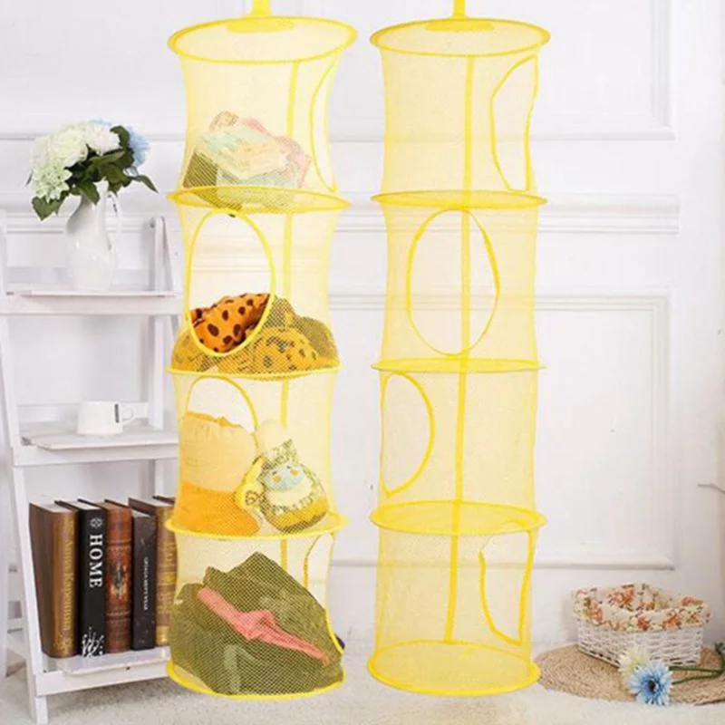 4 Shelf Multi-function Folding Hanging Storage Mesh Bag Toy Organizer ...