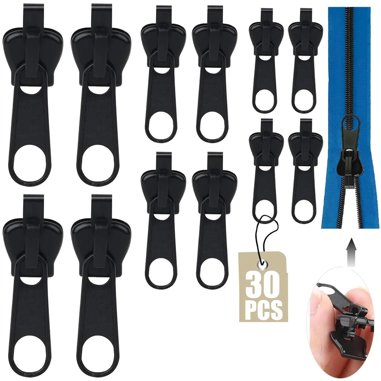 6-30PCS Instant Fix Zipper Repair Kit 3 Sizes Universal Zip Slider ...