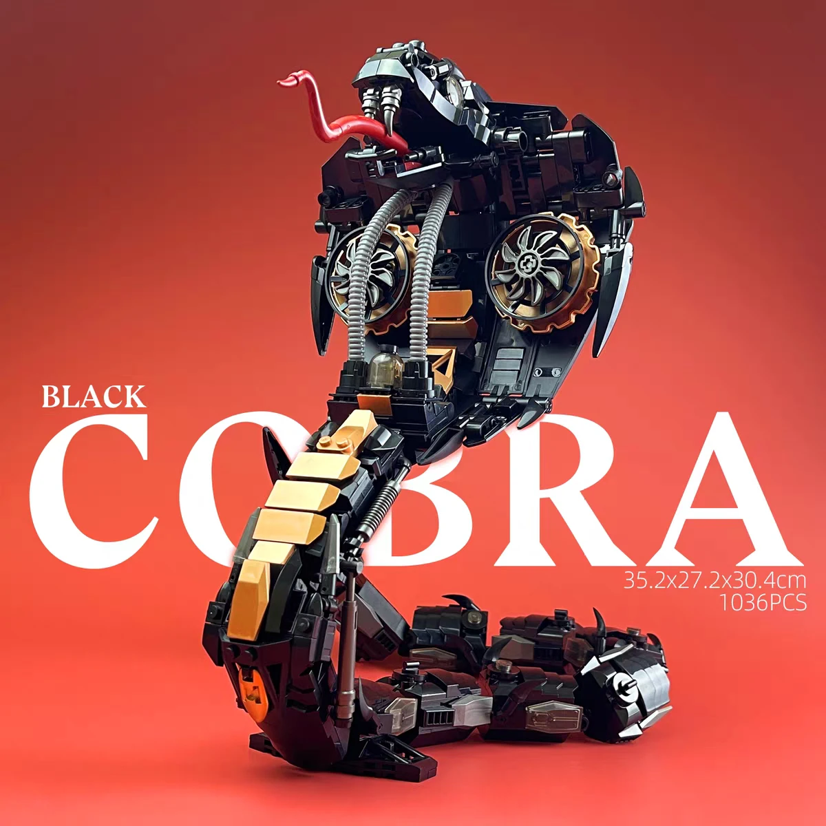 1036 PCS Mechanical Snakes Black Cobra Building Blocks Steampunk Bionic ...