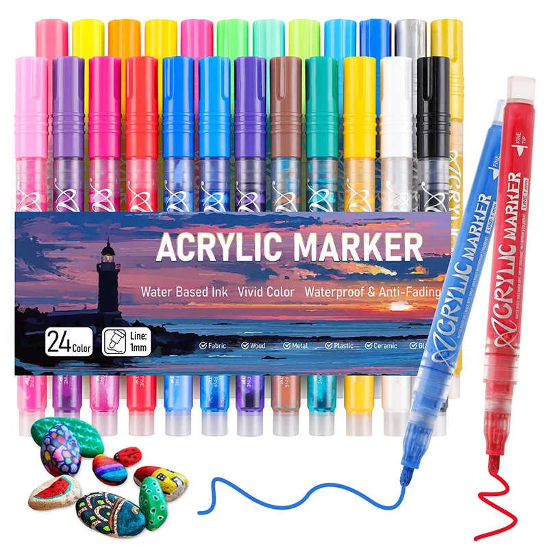 12-24-Colors-Acrylic-Paint-Markers-Sketching-Marker-Pen-For-Rock ...