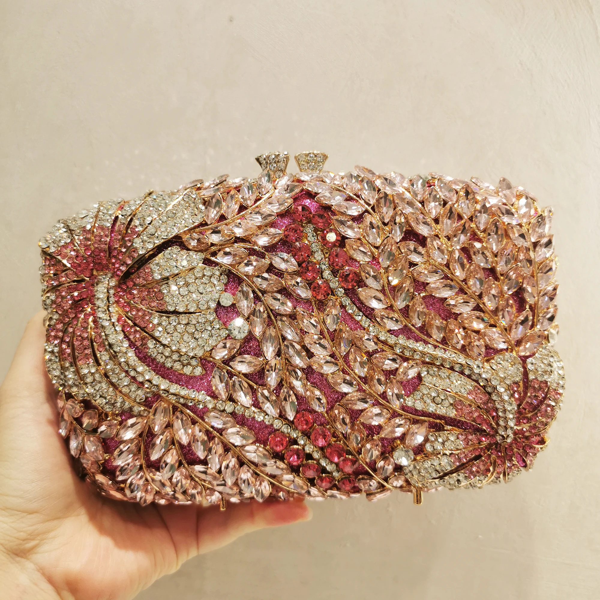 Multicolored-Pink-Gold-Woman-Bling-Crystal-Evening-Bag-Cocktail-Prom ...