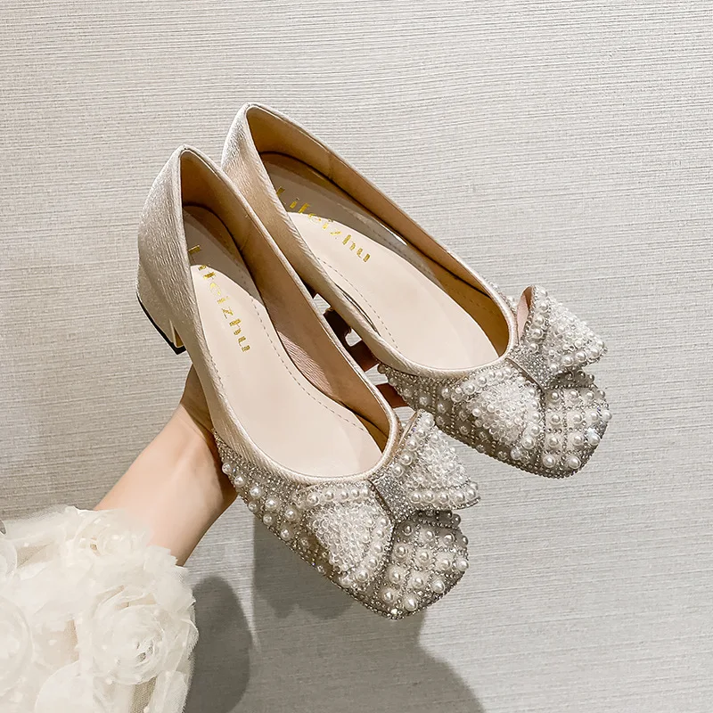 Plus-Size-Women-Shoes-Beautiful-Pumps-Spring-Summer-Pearl-Bowknot ...
