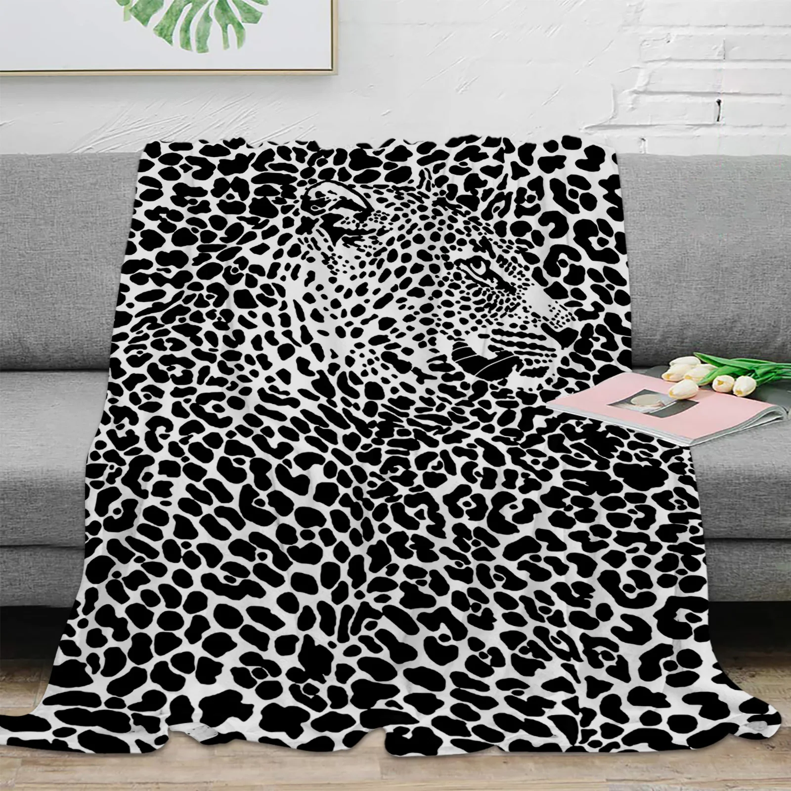 Leopard-Print-Leopard-Abstract-Art-Black-White-Throw-Blanket-Warm-Plush ...