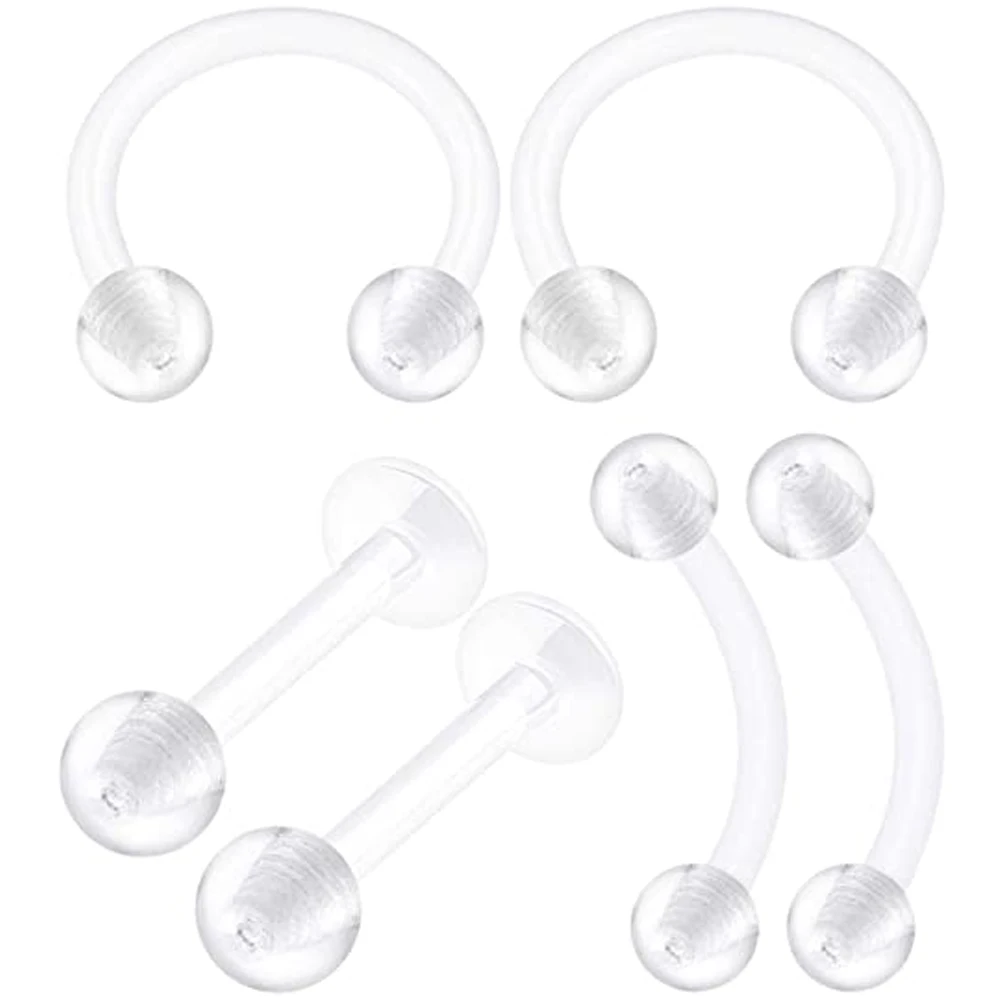 WKOUD-6PCS-Bioplastic-Clear-Horseshoe-Piercing-16-Gauge-Ball-Eyebrow ...