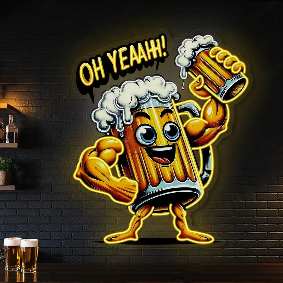 Oh Yeah Beer Mug Neon Sign,Strong Beer Mug Neon Sign,Muscle Beer ...