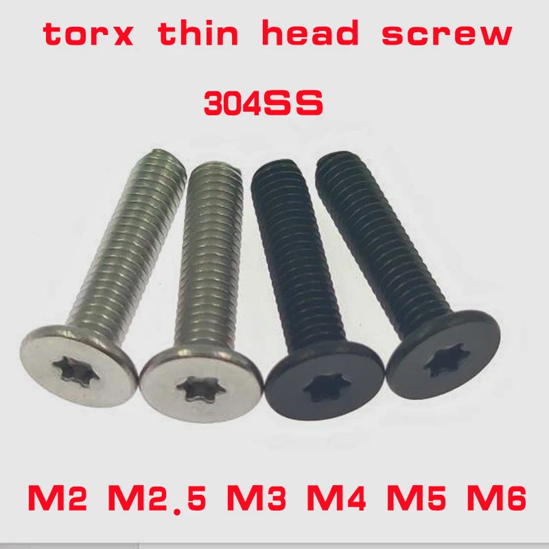 10/50x Cm M2 M2.5 M3 M4 M5 M6 304 A2 Stainless Steel With Black Torx Six-lobe Ultra Thin Flat ...