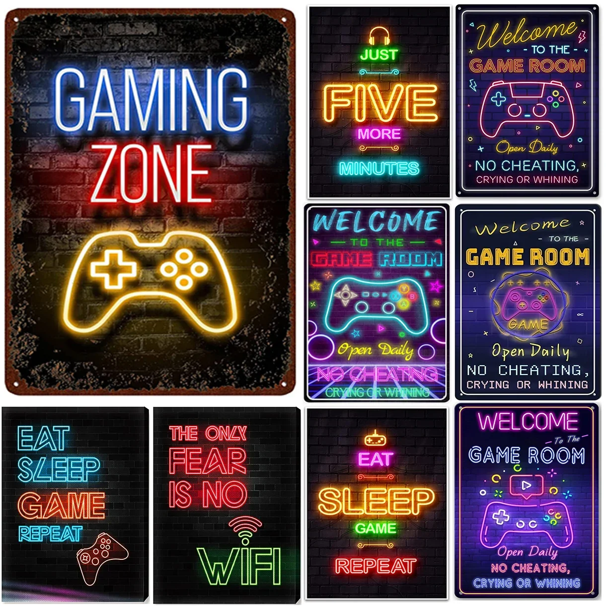 Metal-Tin-Signs-Plaque-Gaming-Zone-Wall-Decoration-Vintage-Art-Posters ...