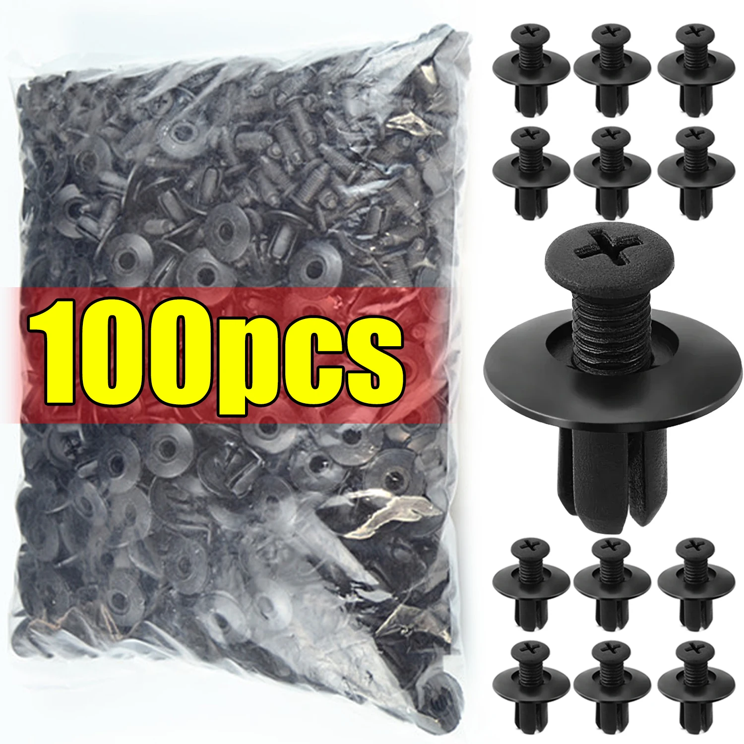 100-50-8mm-Hole-Door-Rivet-Plastic-Clip-Fasteners-Black-Cars-Lined ...