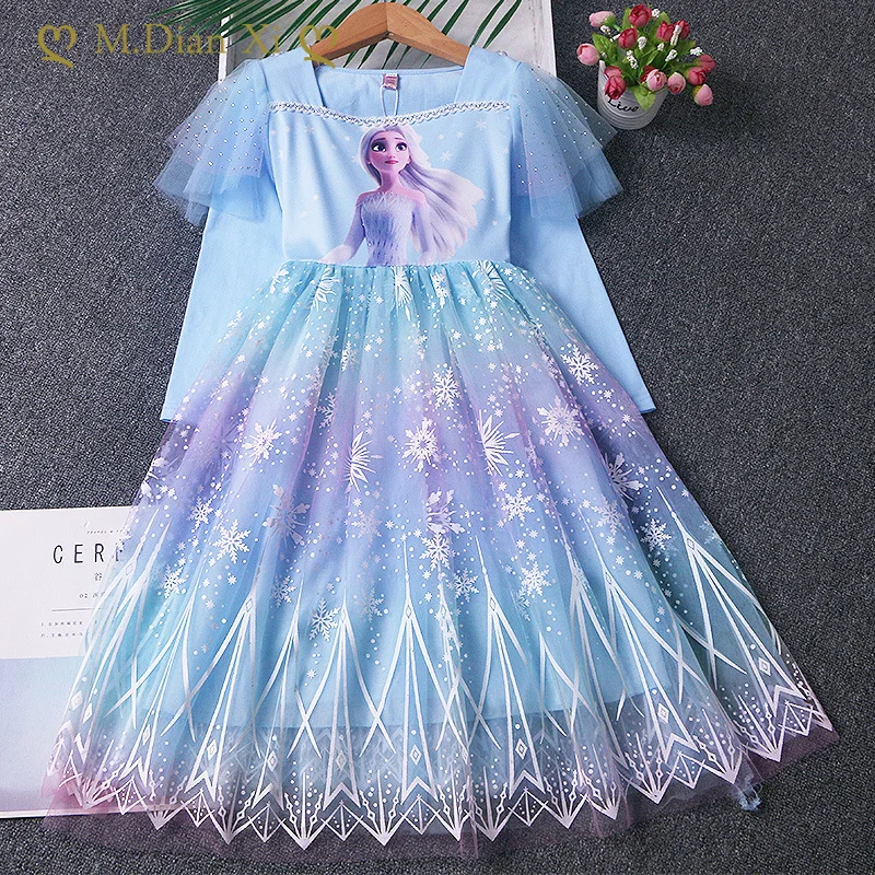 Spring And Autumn Girl Dress Frozen Elsa Snow Queen Party Princess ...