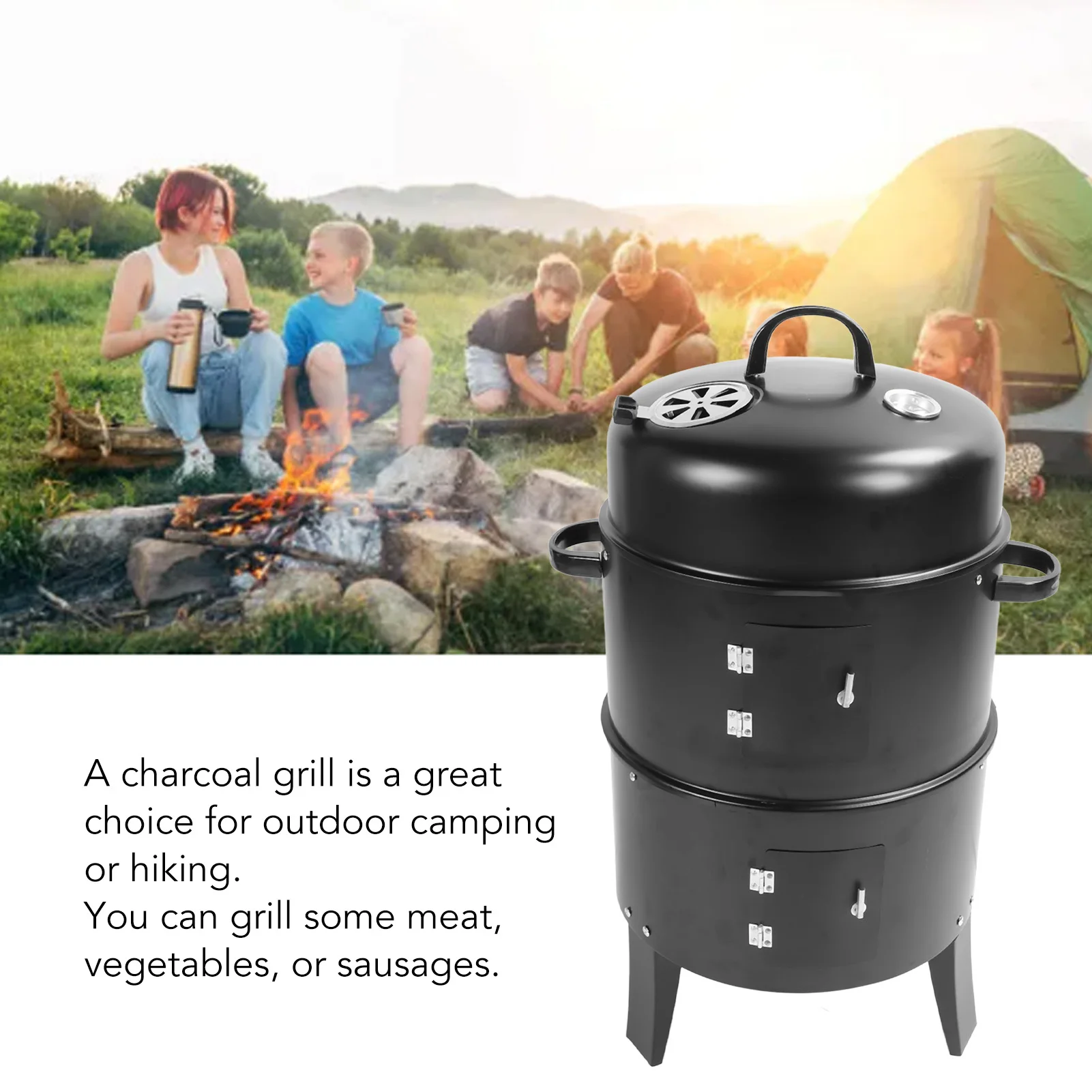 Vertical Charcoal Smoker 3 in 1 3 Layer Grill Barbecue Smoker BBQ Grill ...