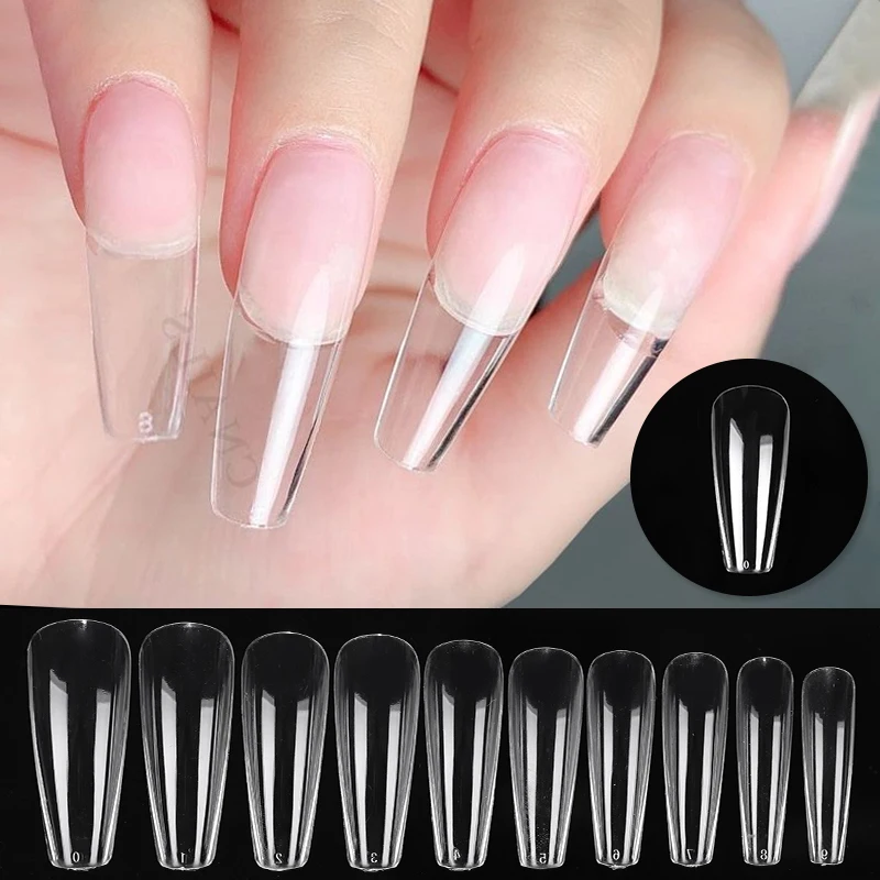 Clear Long False Nail Tips Set Acrylic Extension Full Cover Nail Tips ...